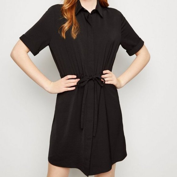 New Look | Dresses | New Look Black Twill Drawstring Waist Shirt Dress ...